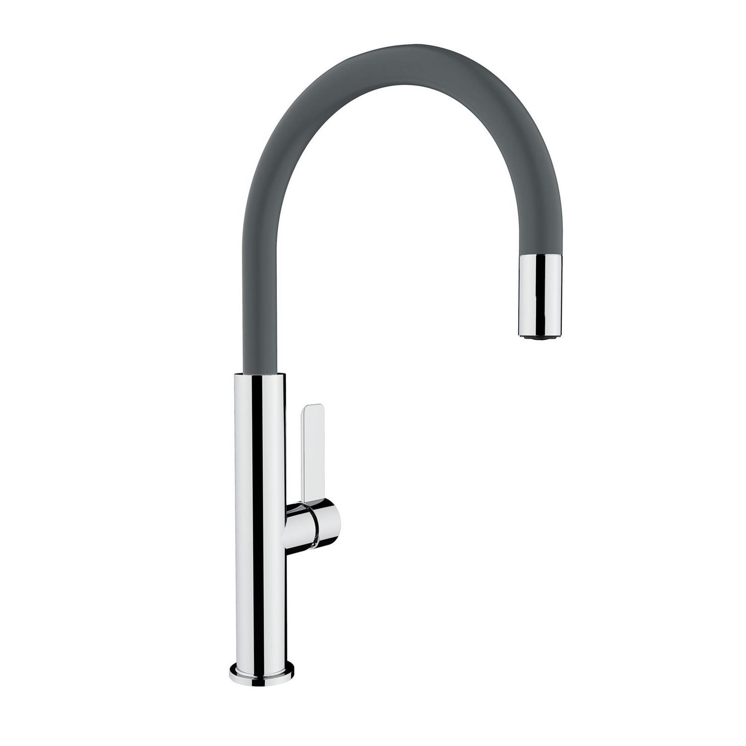 Grifo cocina, caño alto, color gris + cromado, sist. Fácil instalación ...