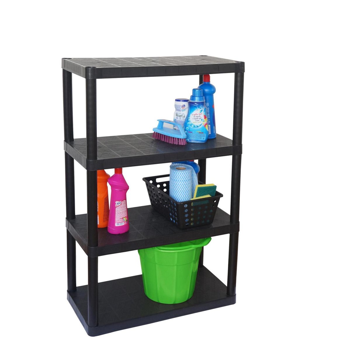 Estante plástico multiuso de 4 niveles negro | Sodimac - Falabella