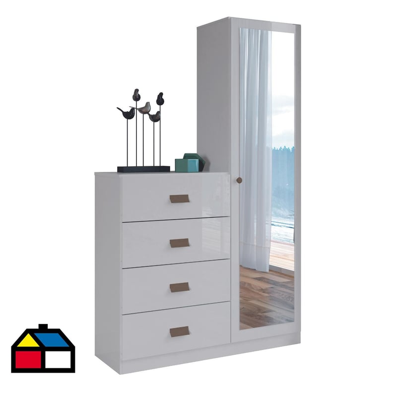 Cómoda 1 Puerta 4 Cajón 106,9x180x39,5 cm Blanco | Sodimac - Falabella