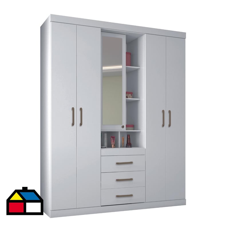 Closet 5 puertas 3 cajones blanco con espejo | Sodimac Chile