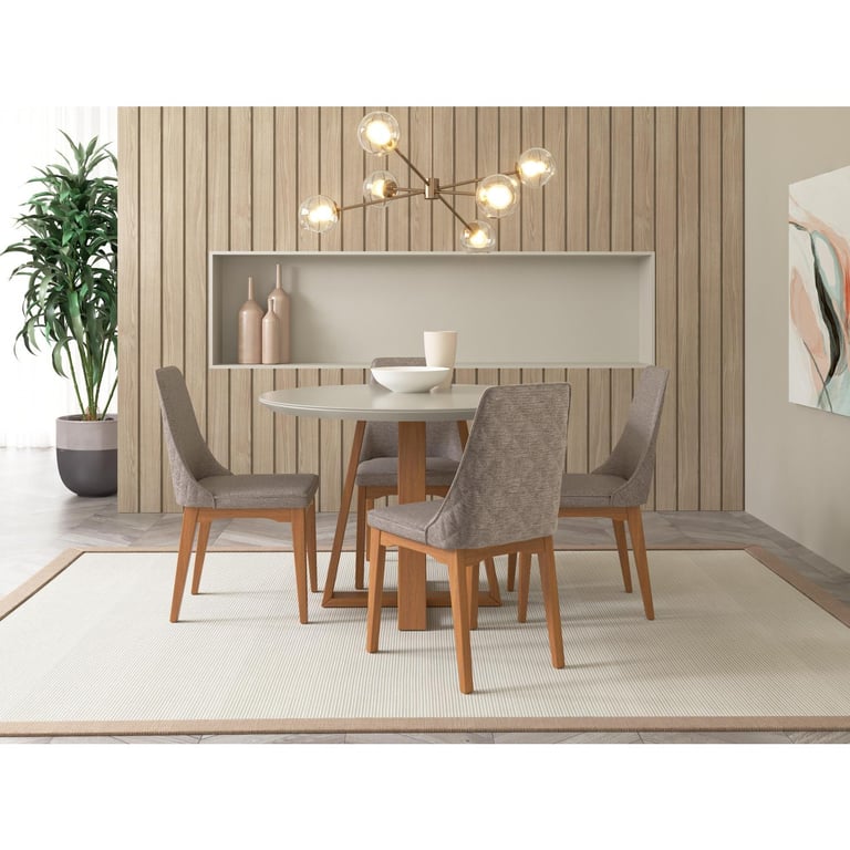 Comedor Bennet 4 Sillas Mesa Redonda 115x77,4x115 cm Off White ...