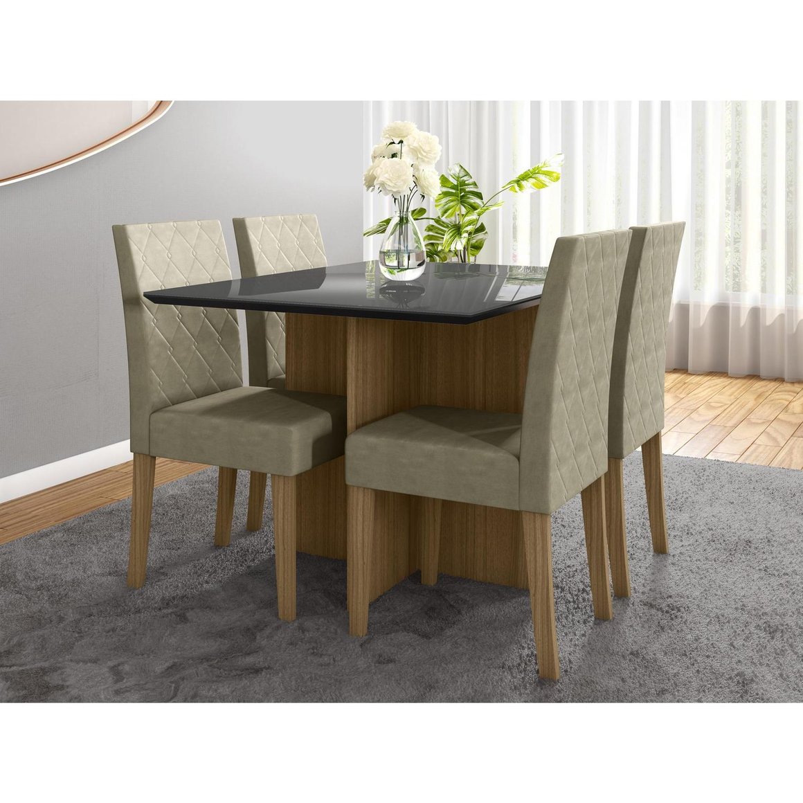 Comedor Hilt 4 Sillas Mesa Rectangular 90x80x120 cm Nogal/Grafito ...