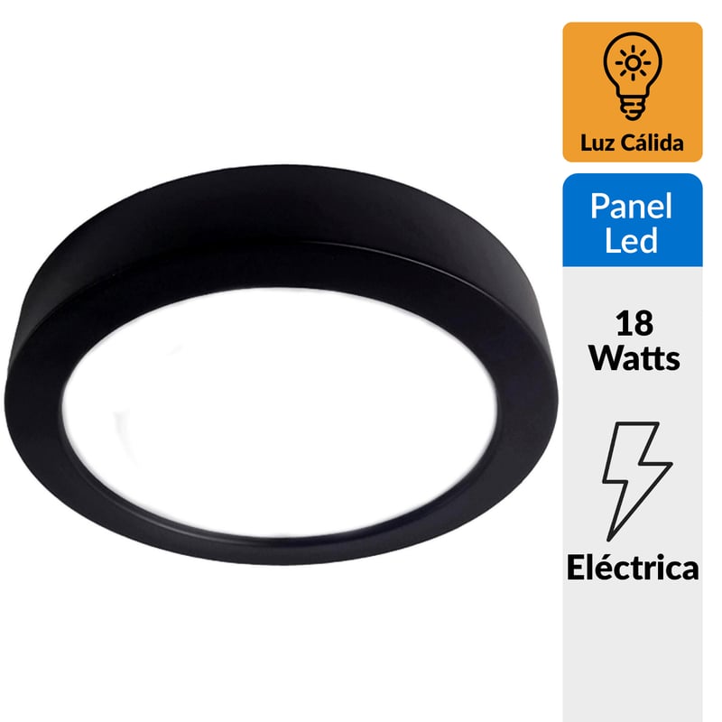 Panel Led Circular 18W 3000K Negro Sobrepuesto Dimension 22,5 cm ...