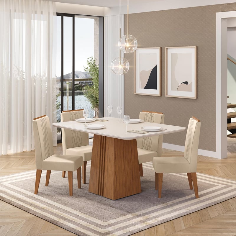 Comedor Italia 4 Sillas Mesa Rectangular 90x79,5x120 cm Café/Blanco ...