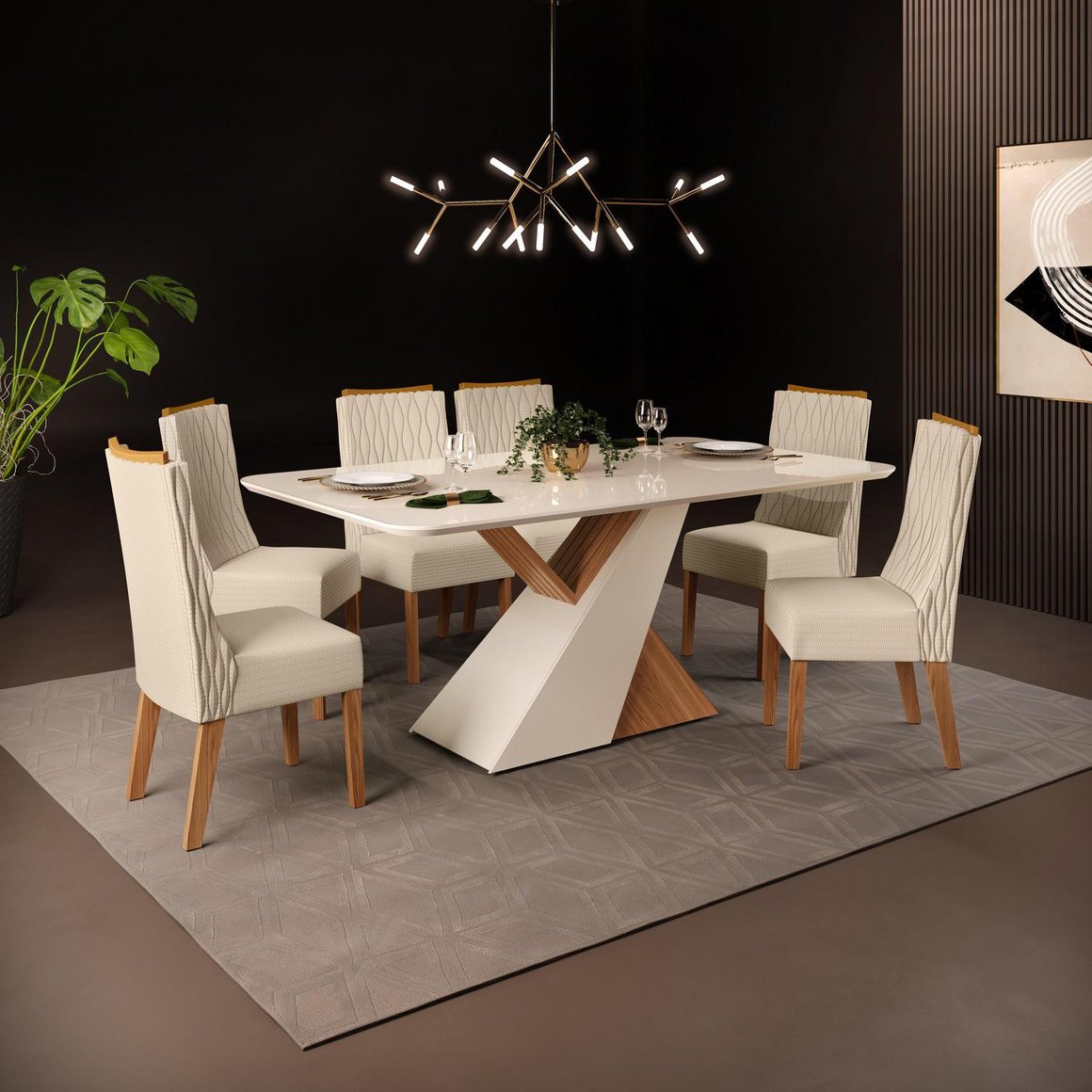 Comedor 6 Sillas Rectangular 90x120x80 cm Blanco/Café | Sodimac - Falabella