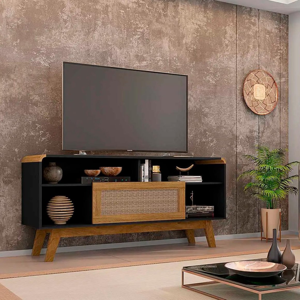 Rack TV 55 " Lazuli Negro 136x64x36 cm | Sodimac - Falabella