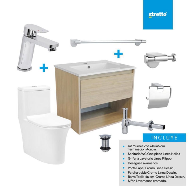 Combo Baño Deluxe Mueble/WC One Piece/Lavamanos/Accesorios | Sodimac ...