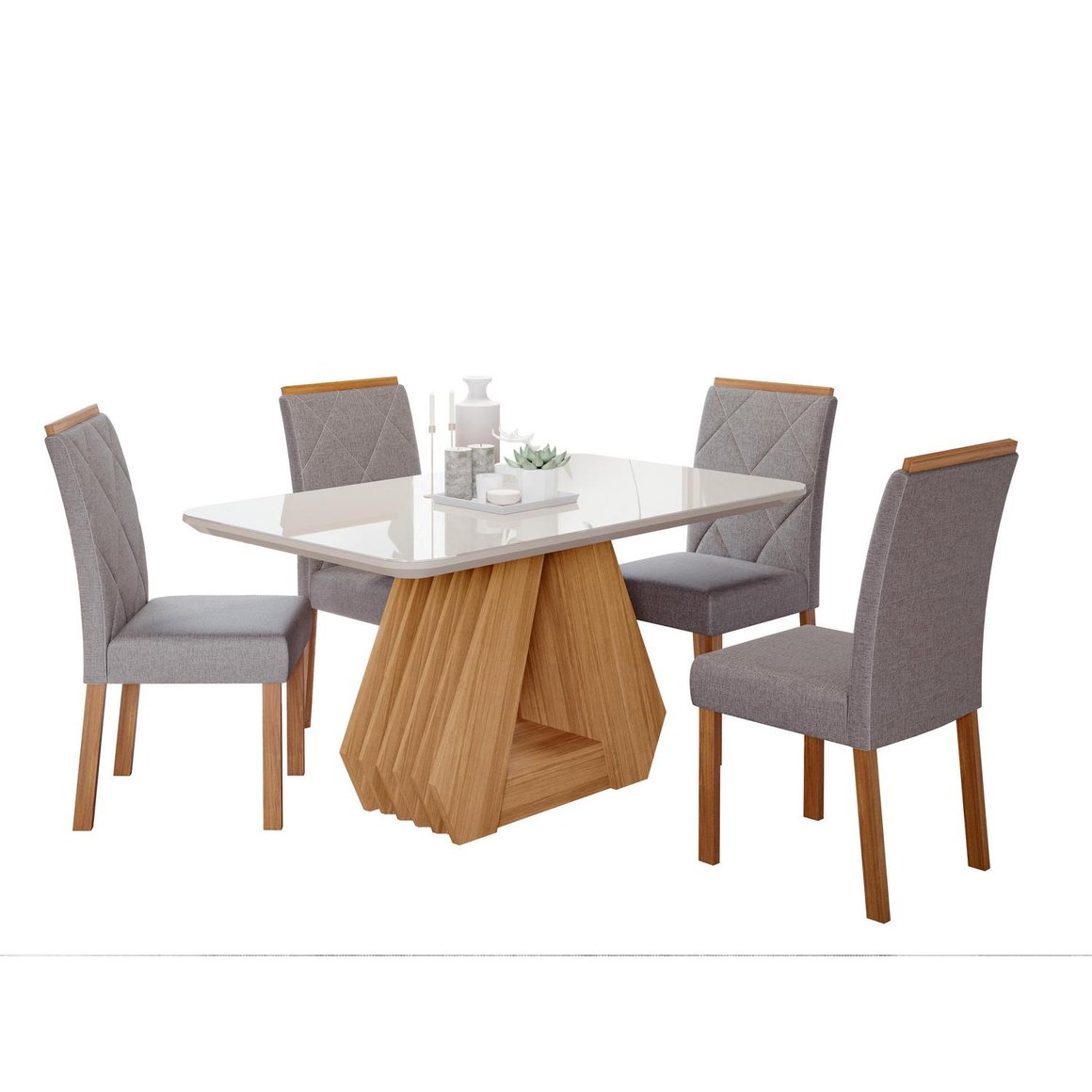 Comedor Agata 4 Sillas Mesa Rectangular 80x77,5x130 cm Off White ...