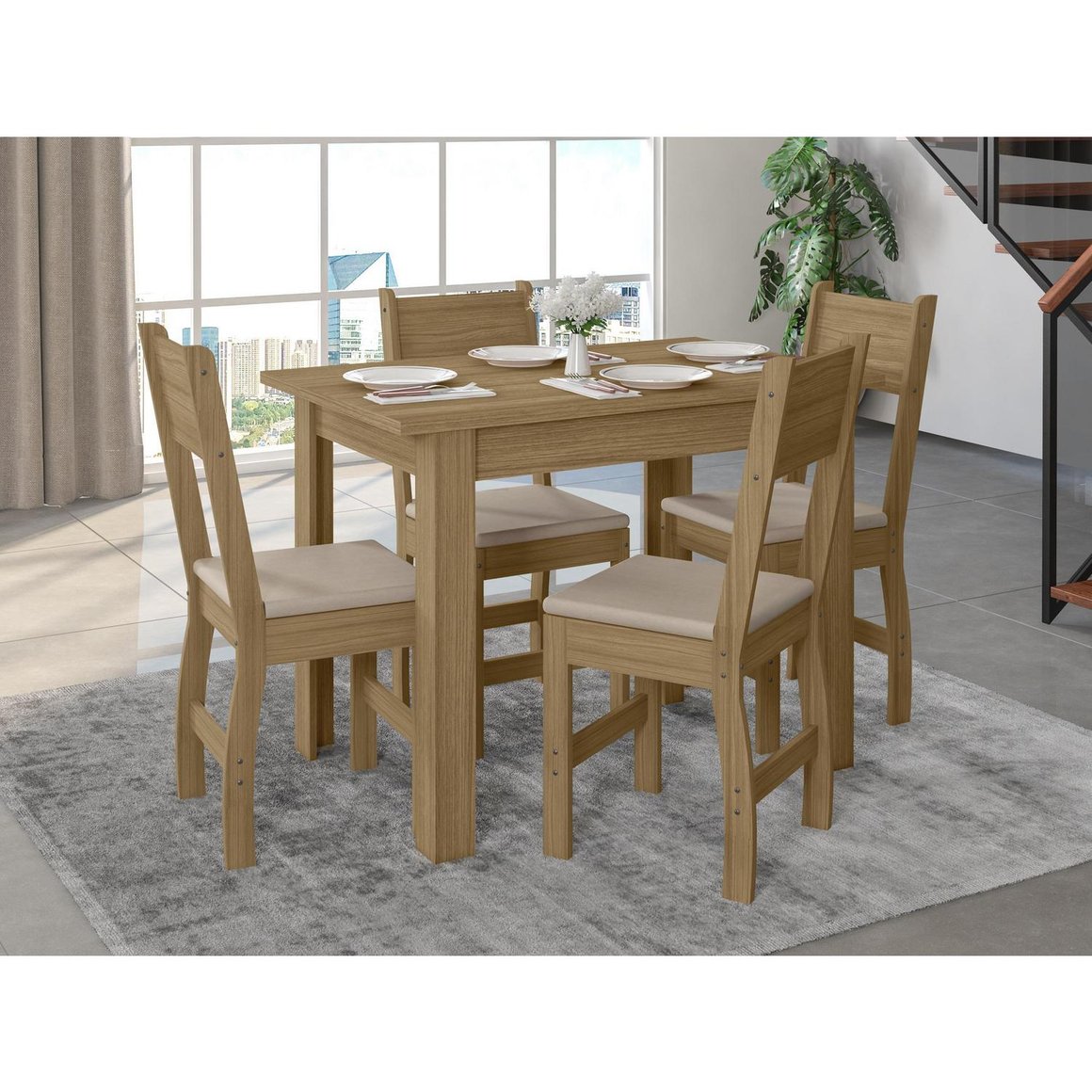Juego de Comedor Bellano 4 Sillas Mesa Rectangular 80x68x108 cm Café ...
