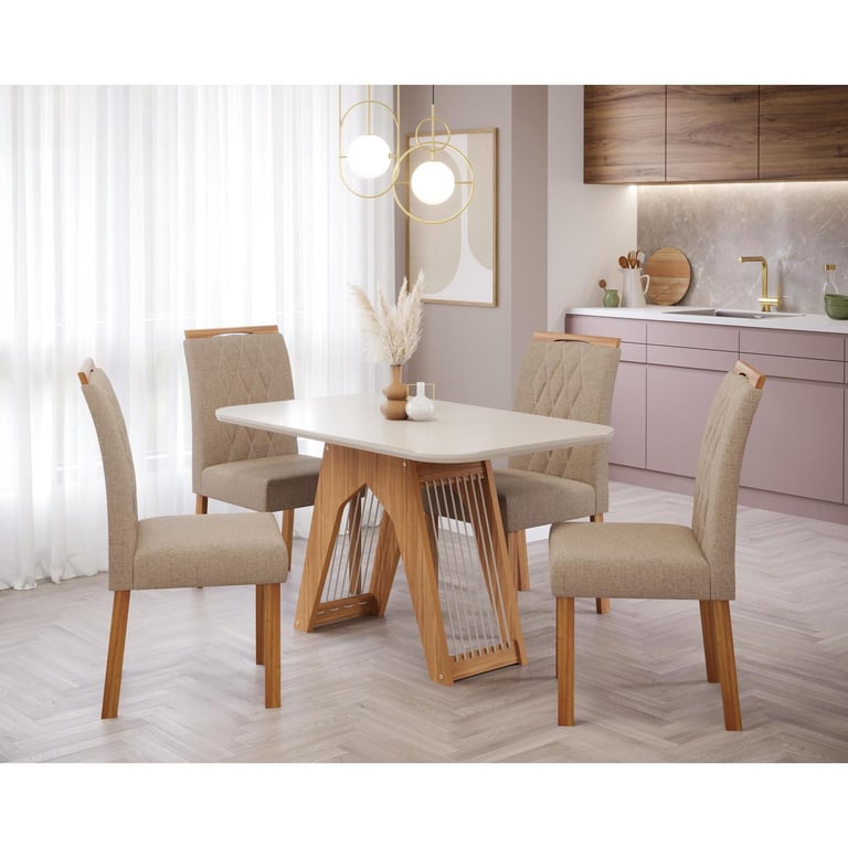 Comedor 4 Sillas Rectangular 80x80x130 cm Off White | Sodimac - Falabella