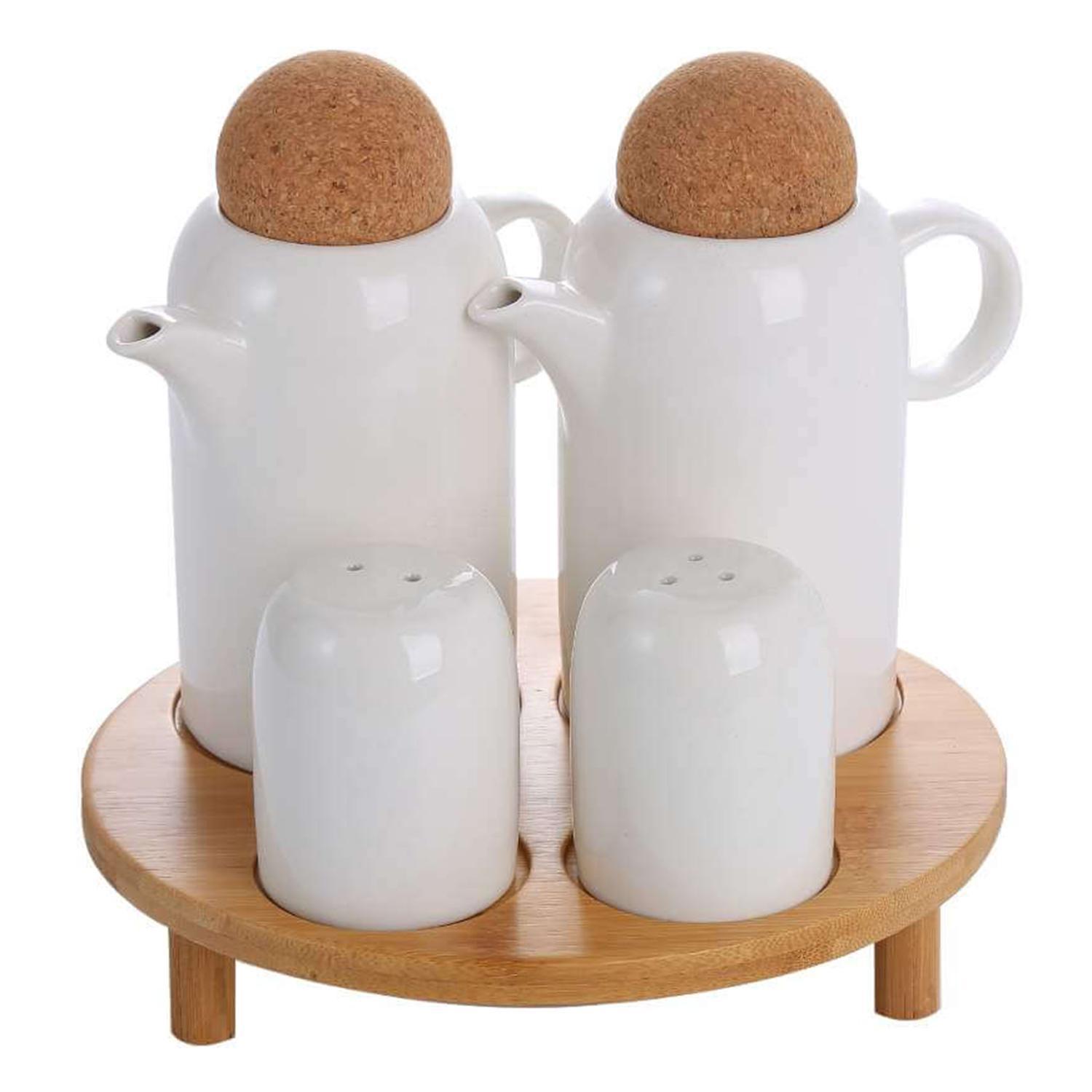 Alcuza de Cerámica 4 Piezas con Tapa de Corcho/Atril de madera | Sodimac - Falabella