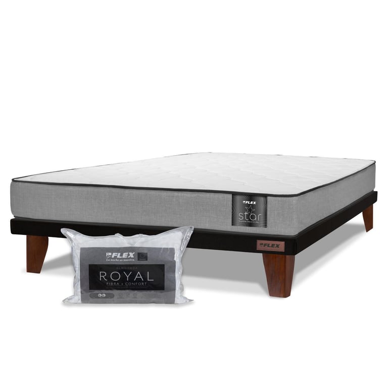 Cama Europea Flat Black Star 2 Plazas Base Normal/Almohada Royal ...