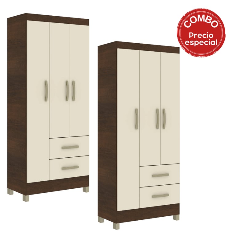 Combo 2 closet 3 puertas 2 cajones Rústico Champagne | Sodimac - Falabella