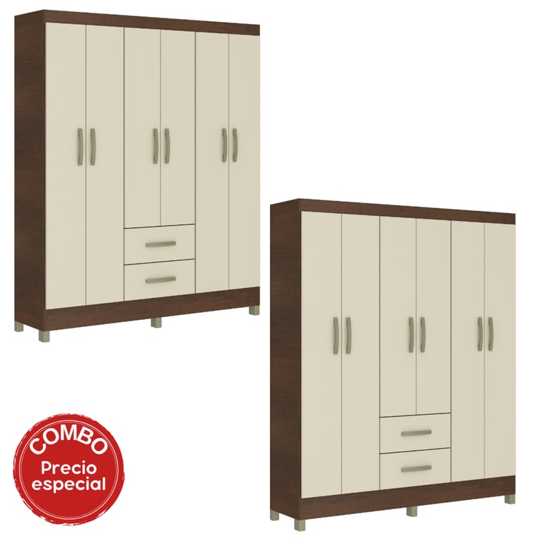 Combo 2 closet 6 puertas 2 cajones Rústico Champagne | Sodimac - Falabella