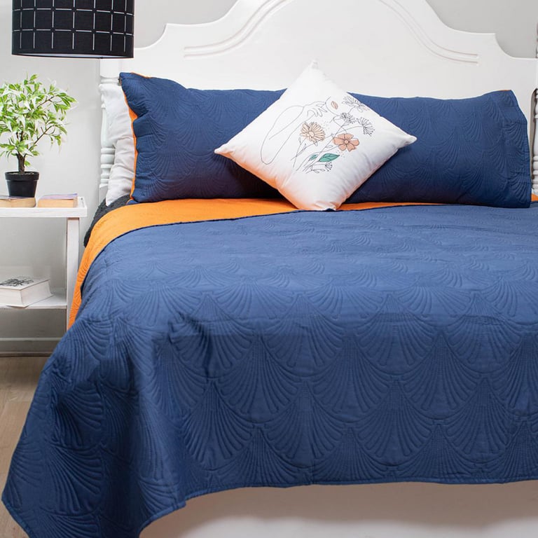 Quilt Bicolor Azul/Naranjo 2 plazas | Sodimac - Falabella