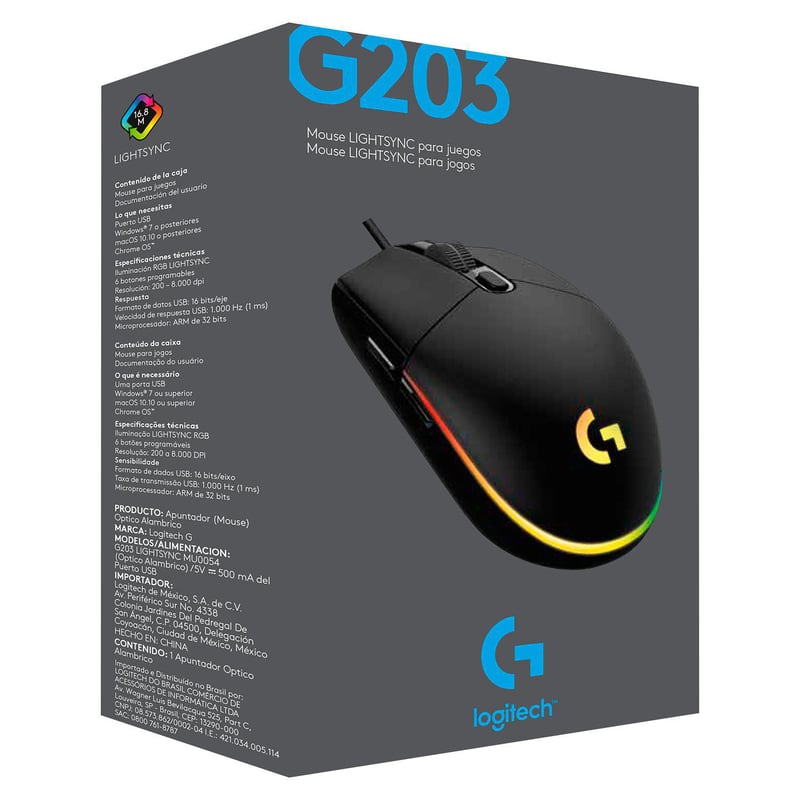 Mouse gamer G203 Lightsync negro | Sodimac - Falabella