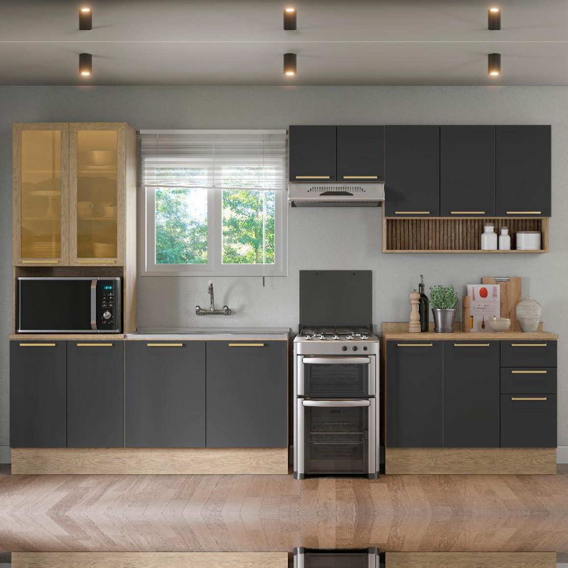 Mueble Base con Cubierta 3 Puertas Y 2 Cajones Grafito | Sodimac ...