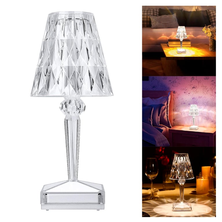 Lámpara Led Mesa Inalámbrica Diamante Transparente 3.5 W 8.6x26 cm ...