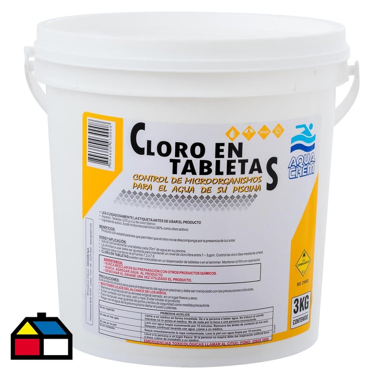 Cloro en tabletas para piscinas 3 kg tineta | Sodimac - Falabella