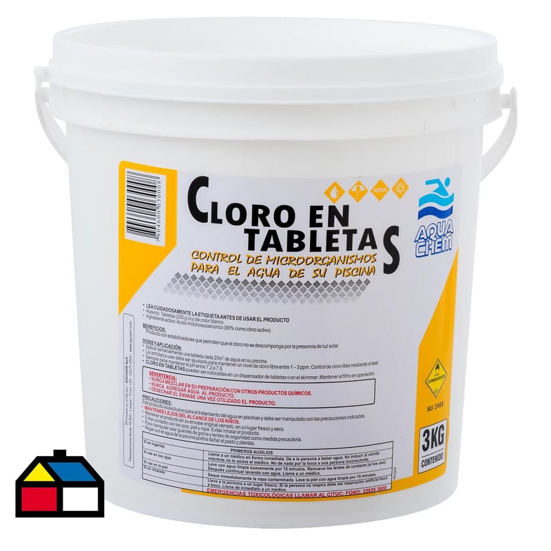 Cloro en tabletas para piscinas 3 kg tineta | Sodimac - Falabella