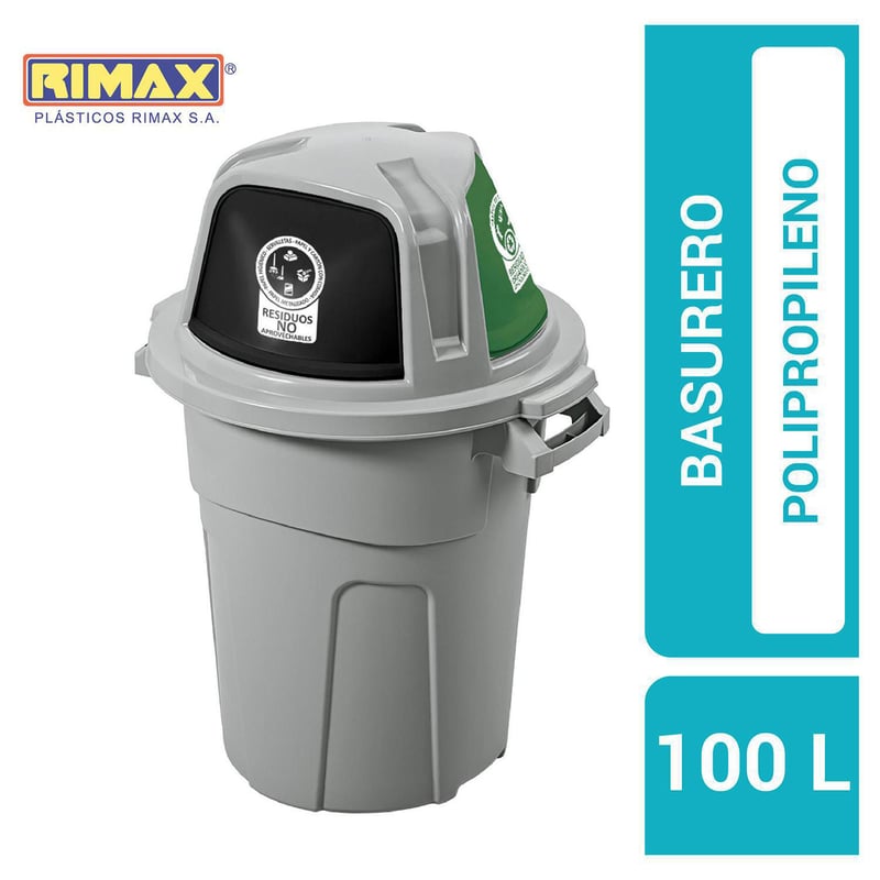 Basurero 100 Litros Polipropileno Gris / Verde / Negro / Blanco ...