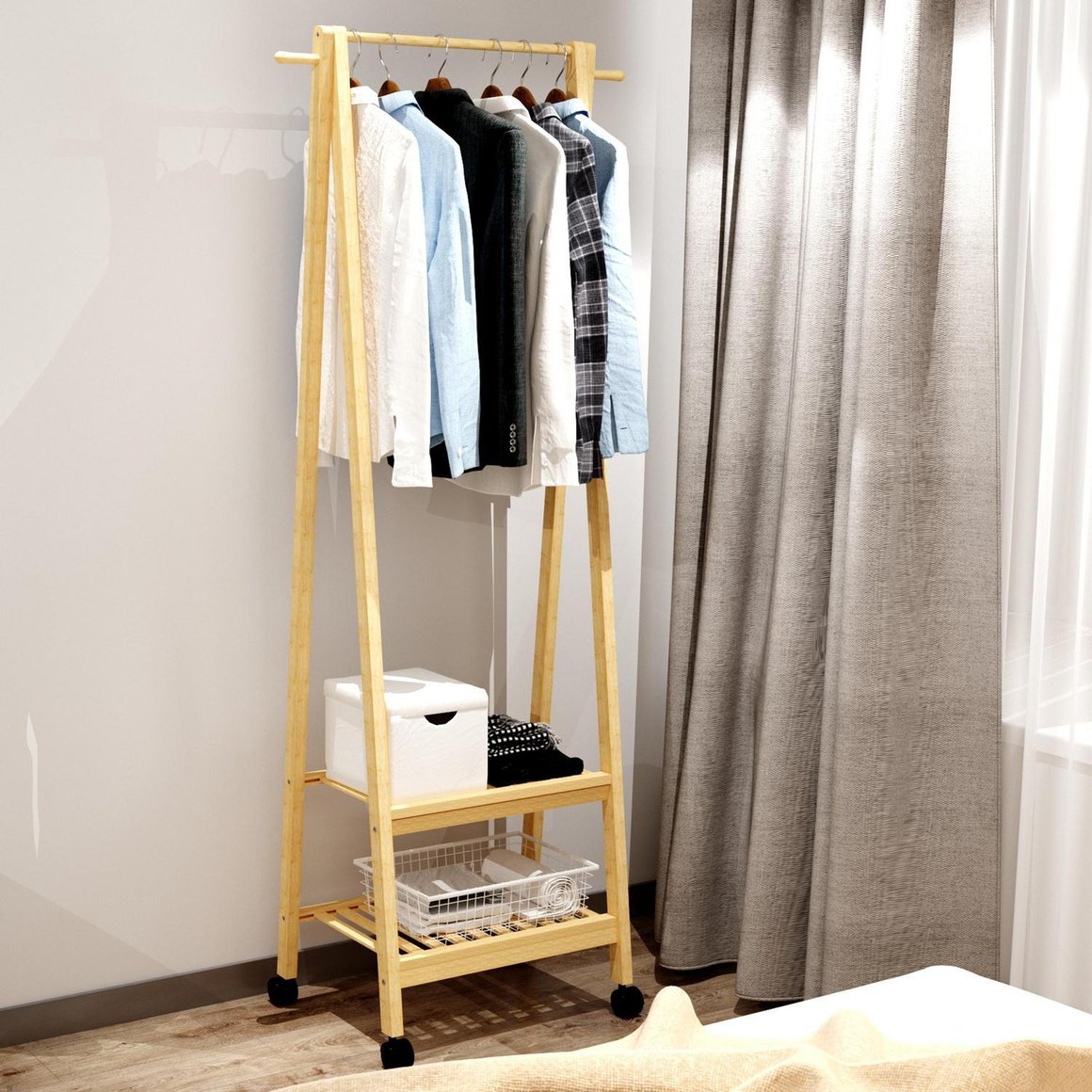 Organizador de Ropa Bambú 2 Nivel(es) 62.5x153.5x34 cm Natural ...