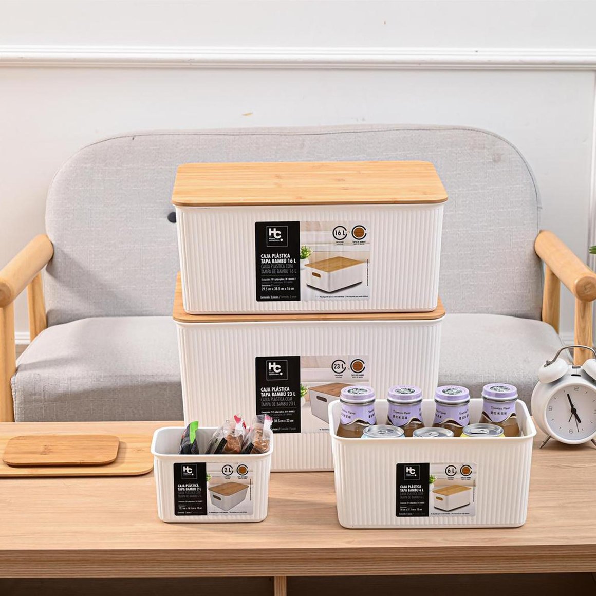 Caja Plástica con Tapa Bambú 29.5x23x38.5 cm 23 l Blanco | Sodimac ...