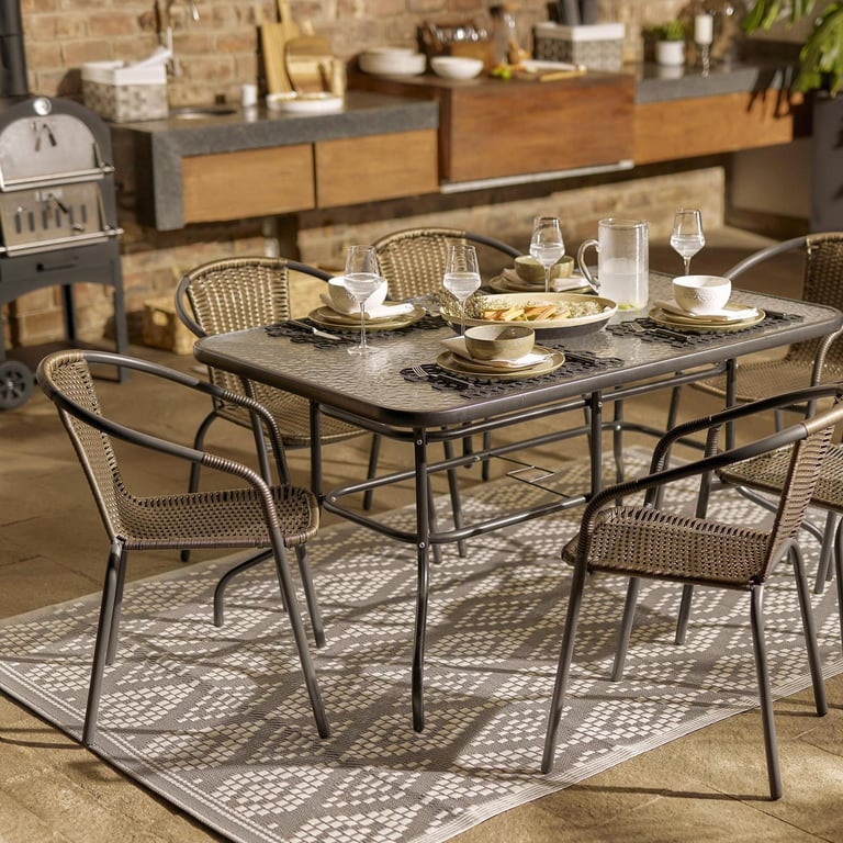 Mesa rectangular de terraza con vidrio templado 140x90 cm negro ...