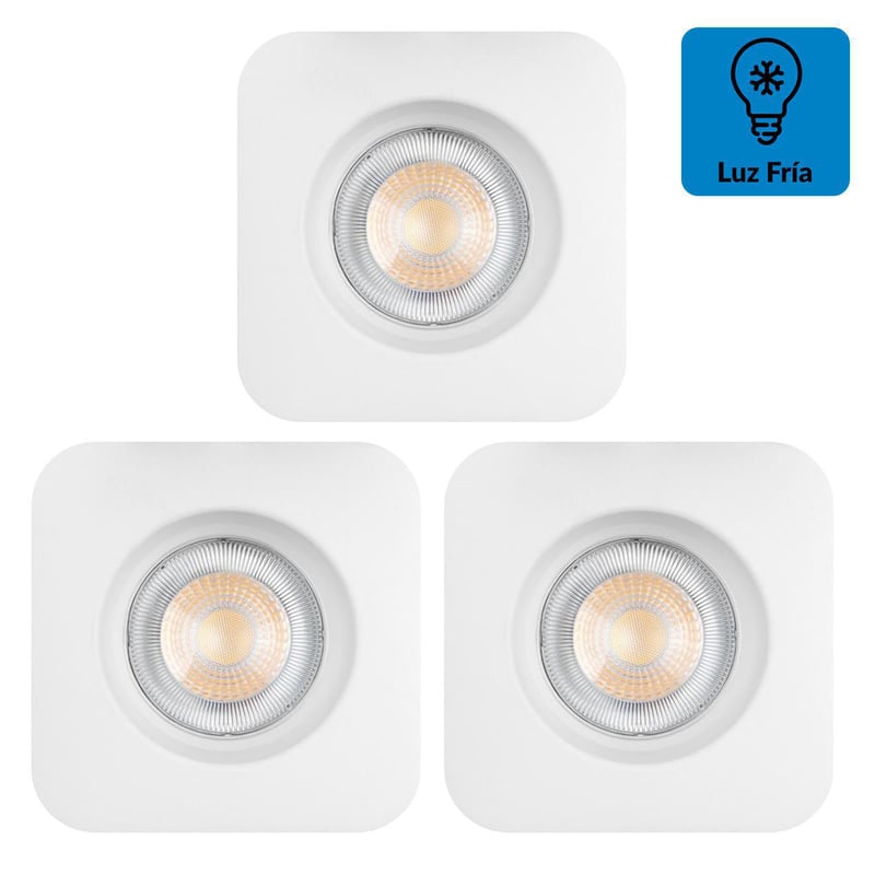 Set 3 Spots LED empotrado 5W Luz Fría Cuadrado Blanco | Sodimac - Falabella