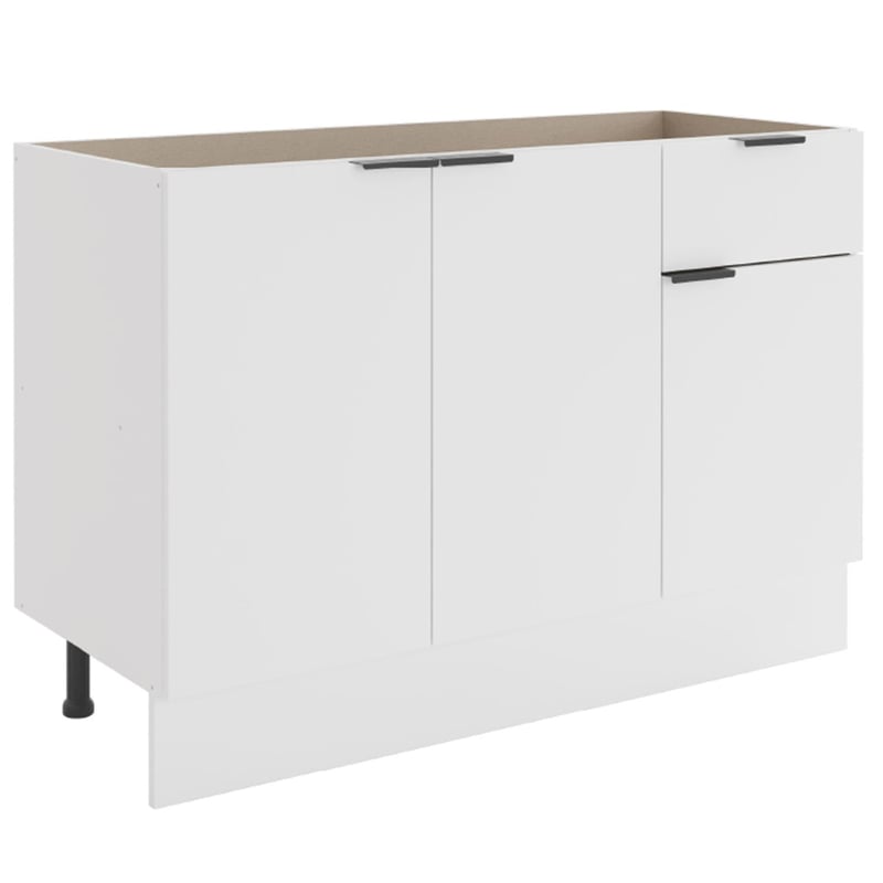 Mueble de cocina base blanco 120 cm sin cubierta 3 puertas 1 cajón ...