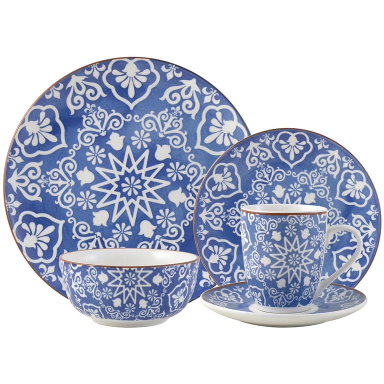 Juego de Loza 30 Piezas Porcelana Cyane Azul/Blanco | Sodimac Chile