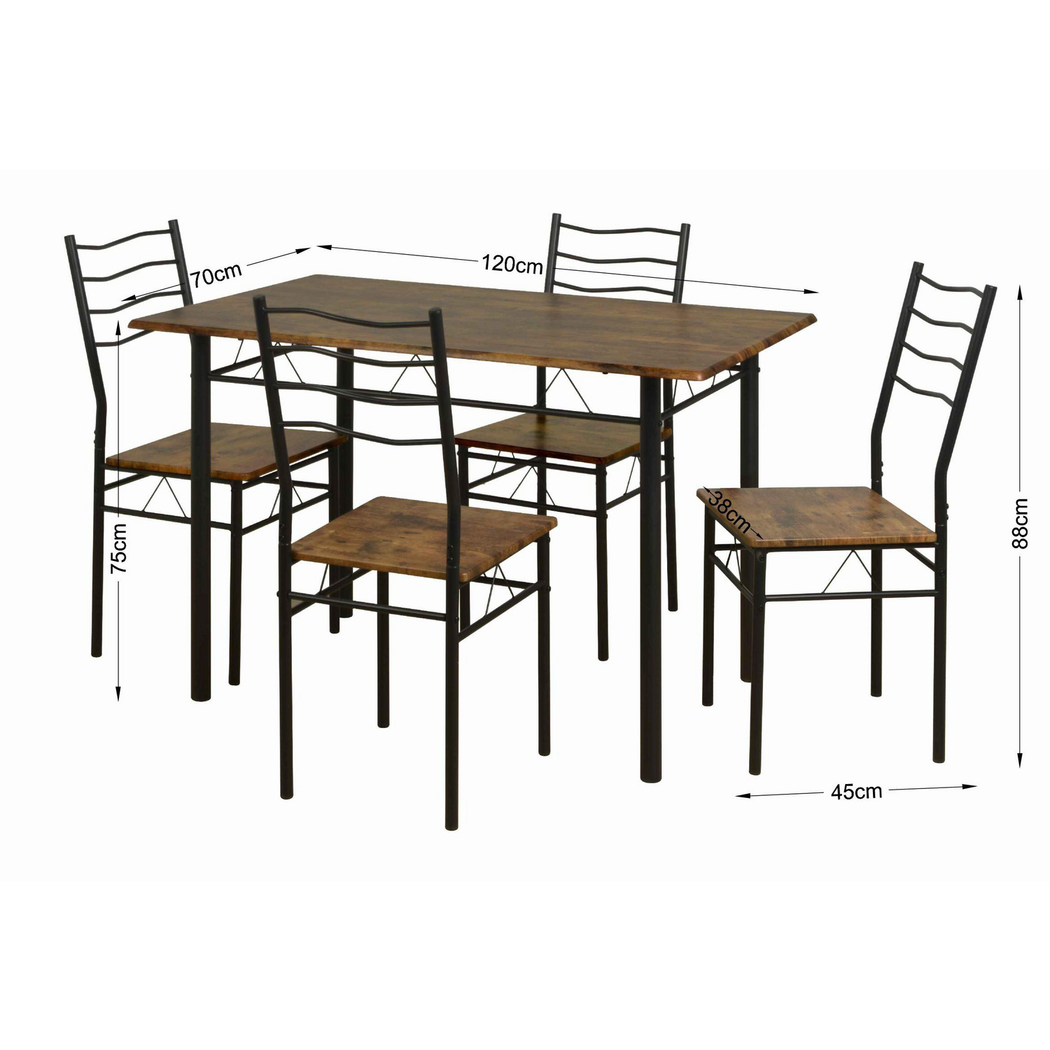 Juego de Comedor Panamá 4 Sillas Mesa Rectangular 70 cm x 120 cm x 75 ...