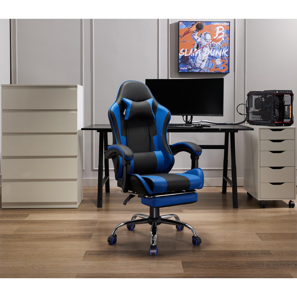 Silla Escritorio Gamer Masaje Reposapiés Matrix Azul | Sodimac - Falabella