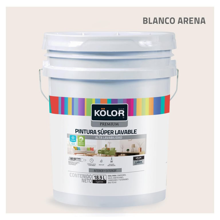 Pintura para Interior Blanco Arena Superlavable 5 Galones KOLOR ...