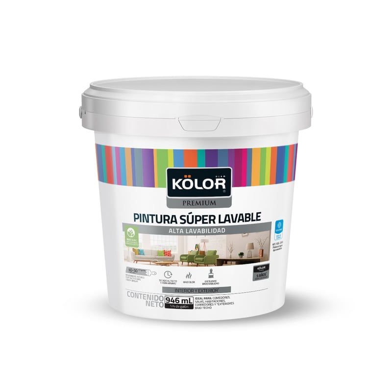 Pintura para Interior Blanco Arena Superlavable 5 Galones KOLOR ...