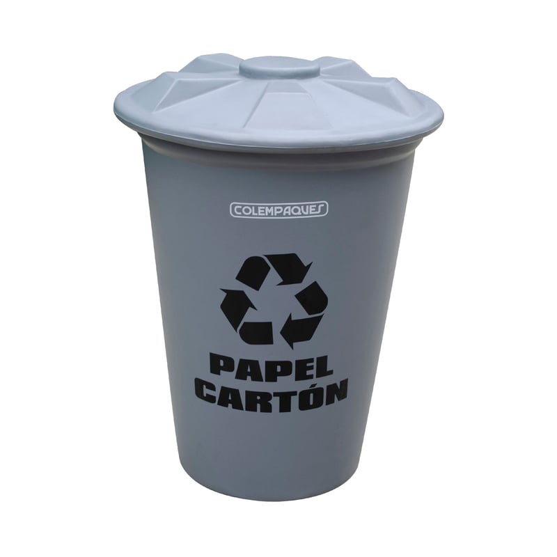Caneca Plástica 150L Gris Para Papel Y Cartón Con Tapa COLEMPAQUES ...