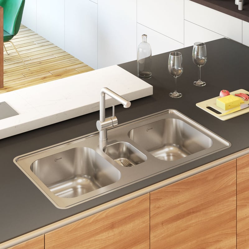 Lavaplatos para Empotrar 3 Tanques 100x48 cm Monocontrol Acero ...