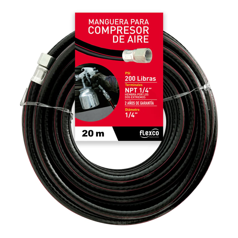 Manguera Aire 200 Libras 20 Metros Largo X 1 4 Pulgadas Acoplada Flexco