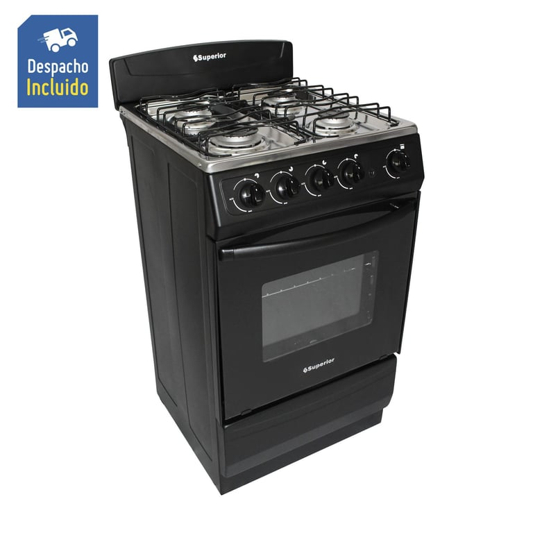 Estufa de Piso con 4 Puestos Piso con Horno Gas Natural Negro SUPERIOR ...