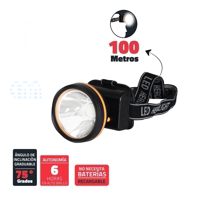 Linterna De Cabeza Frontal Recargable Dairu 80 Lumens 1 Led 100 Metros De Alcance DAIRU ...