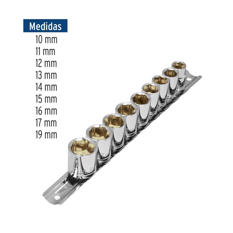 Juego de Copas 9 Piezas Métrica de 10 a 19 mm Pretul PRETUL | falabella.com