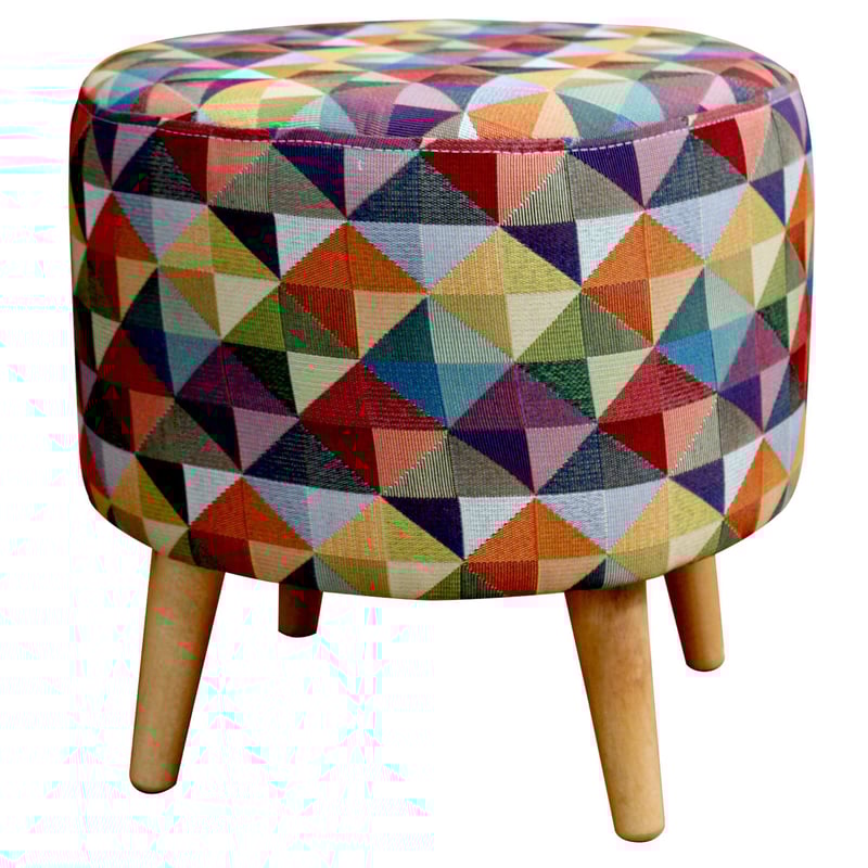 Puff Redondo Tapizado y Patas en Madera 39x40x40 Estampado Colores DKO ...