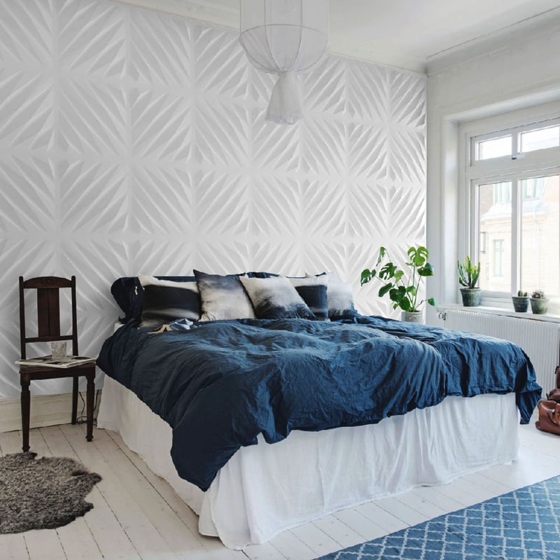 Pared Panel Decorativo 3D Diagonal Blanco Caja x3m2 (12 Paneles 50x50 c ...