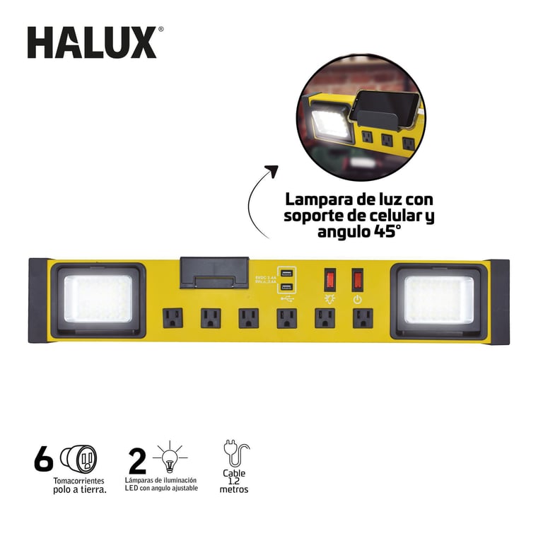 Multitoma Profesional Para Mesa De Trabajo 6 Salidas 1.2Metros HALUX ...