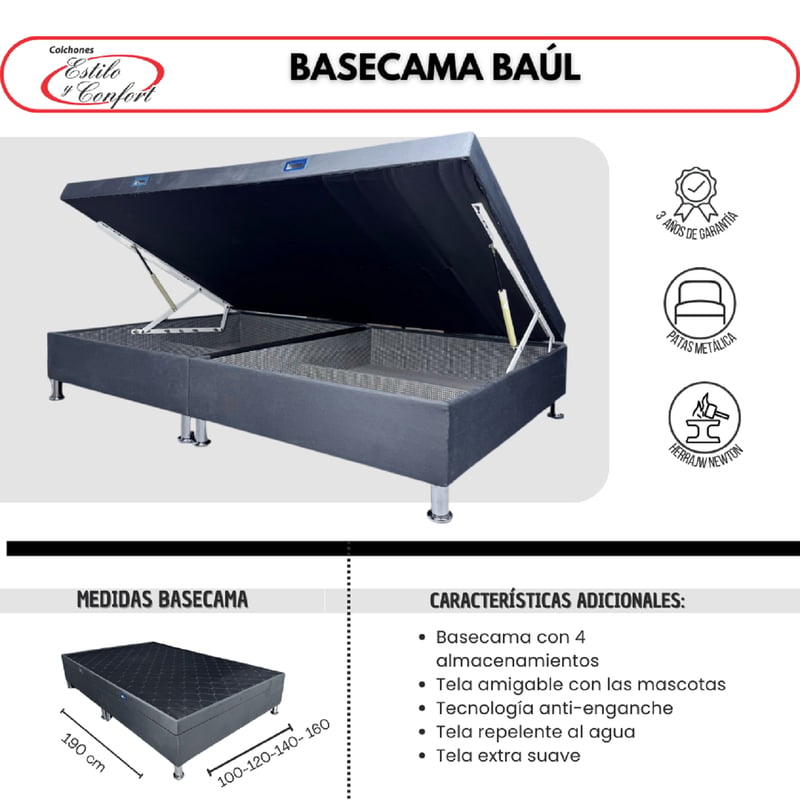 Cama Baul en Lona Gris Semidoble 120X190 ESTILO Y CONFORT | falabella.com