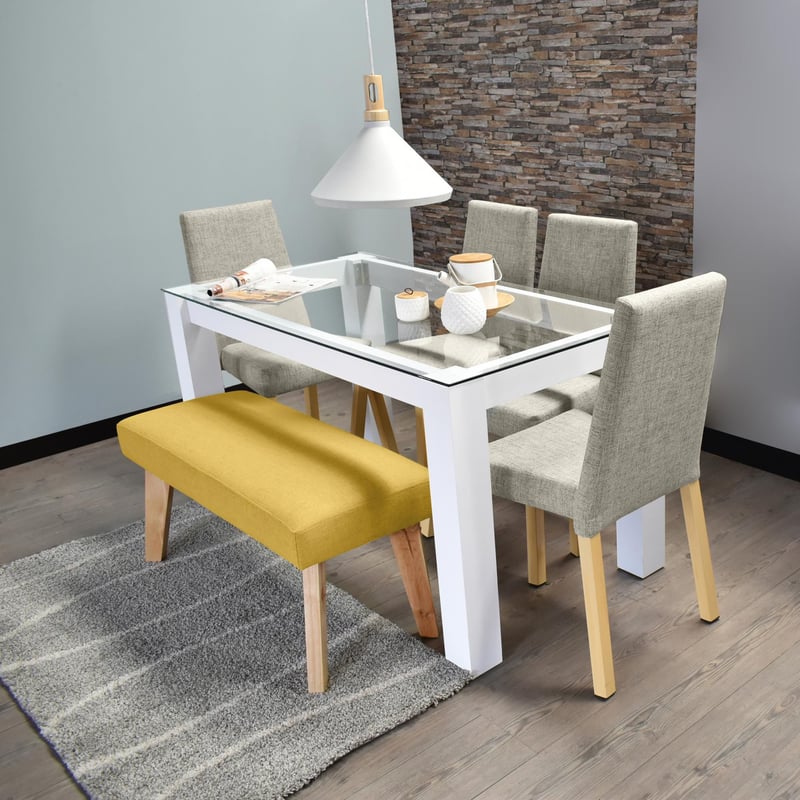 Juego de Comedor Turín 6 Puestos Blanco + Sillas/Butaco Viena Tau/Mos ...