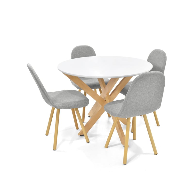 Juego Comedor Luxor Matiz 4 Puestos Blanco Tela Plata HOGAR VENECIA ...
