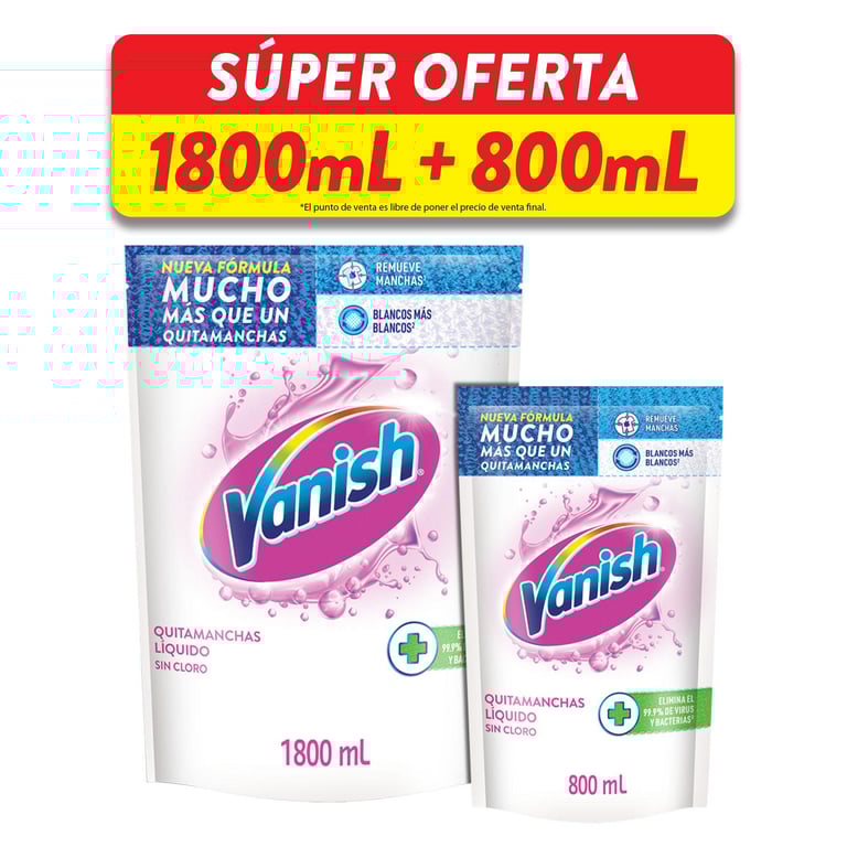 Desmanchador Vanish Liquido Blanco 1800Ml+800Ml VANISH | falabella.com