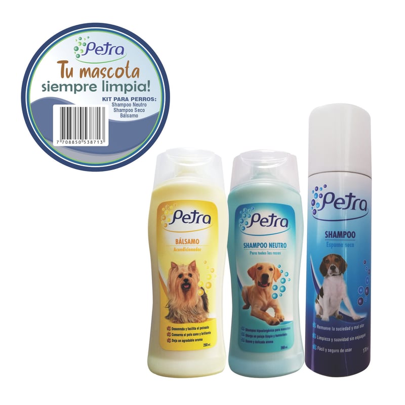 Kit Perro Shampoo Neutro Bálsamo y Espuma 690ml PETRA | falabella.com