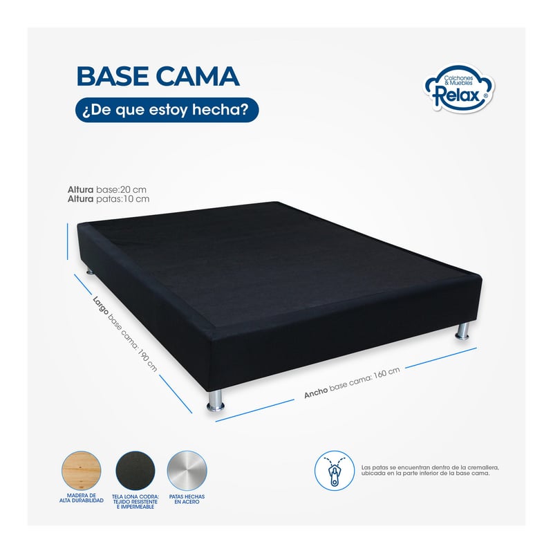Base Cama Dream Night Confort Negra Queen 160x190x30cm | falabella.com